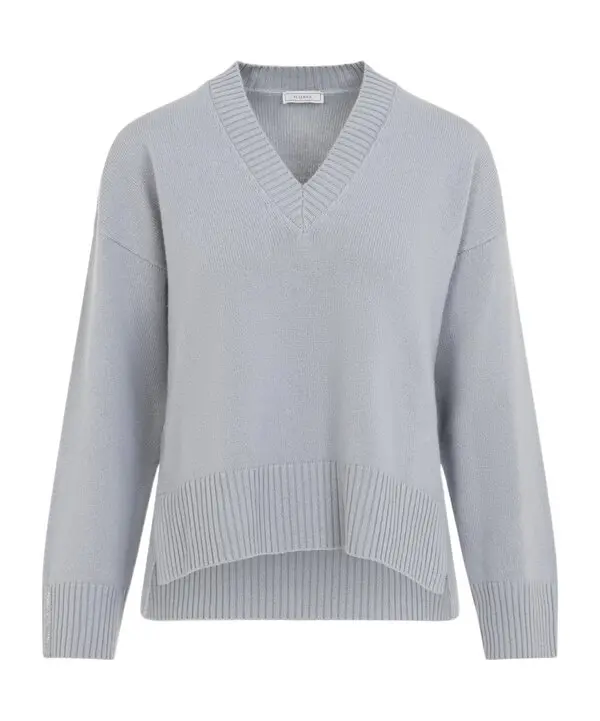 Peserico Ribbed-knit V-neck Sweater - Sky Blue