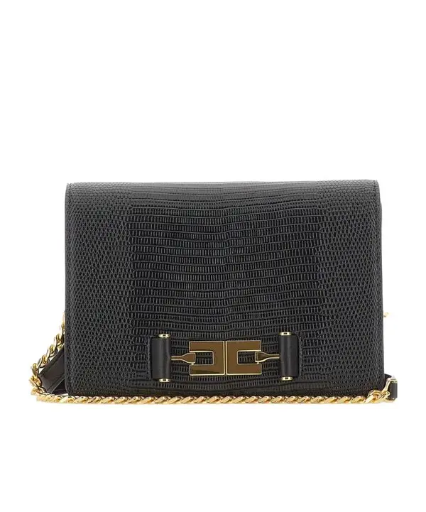 Elisabetta Franchi Shoulder Bag With Curb Chain - Black
