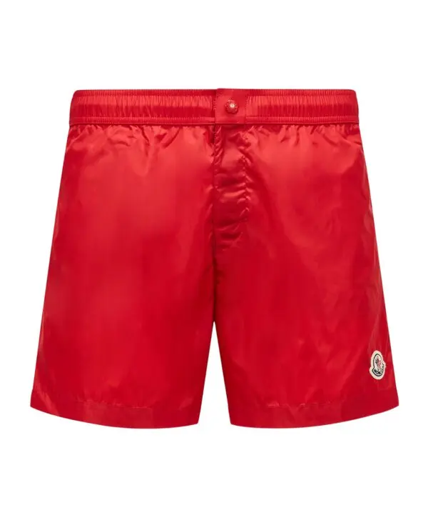 Moncler Logo Patch Stripe Detailed Swim Shorts - Scarlet