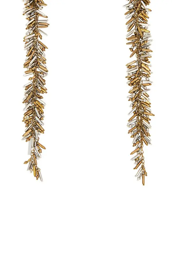 Dries Van Noten Beaded Embroidered Scarf Necklace In Metallic Brass - Silver