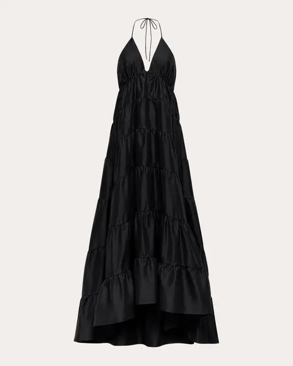 Azeeza Kitty Olesia Taffeta Tiered Halter Gown - Black