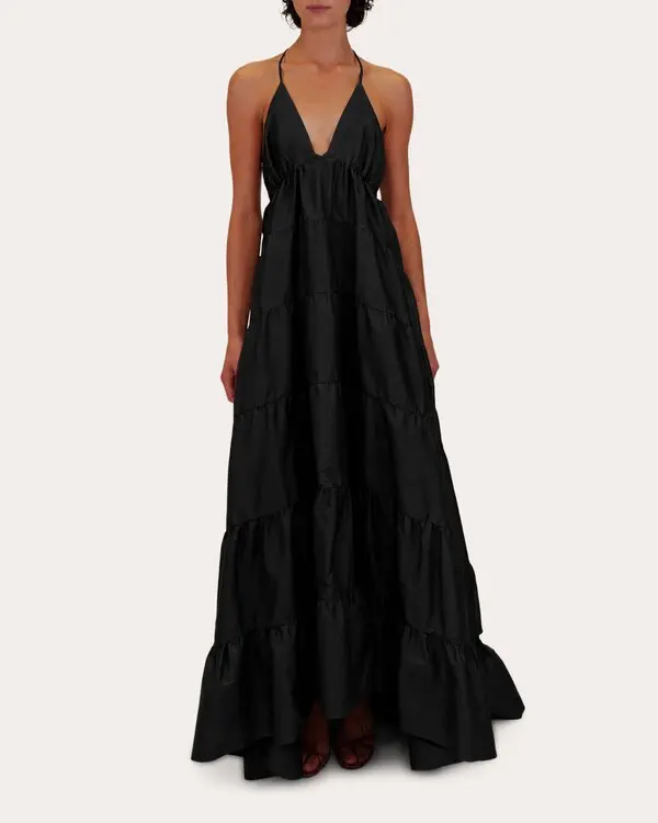Azeeza Kitty Olesia Taffeta Tiered Halter Gown