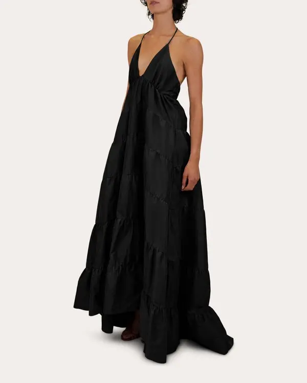 Azeeza Kitty Olesia Taffeta Tiered Halter Gown