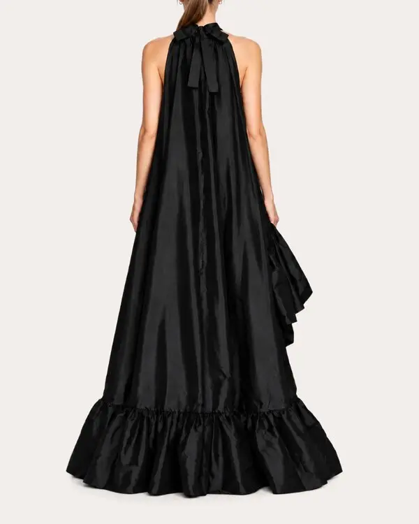Azeeza Lucas Taffeta Asymmetric Ruffle Gown - Black