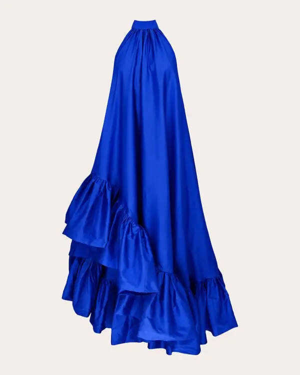 Azeeza Lucas Taffeta Asymmetric Ruffle Gown - Blue