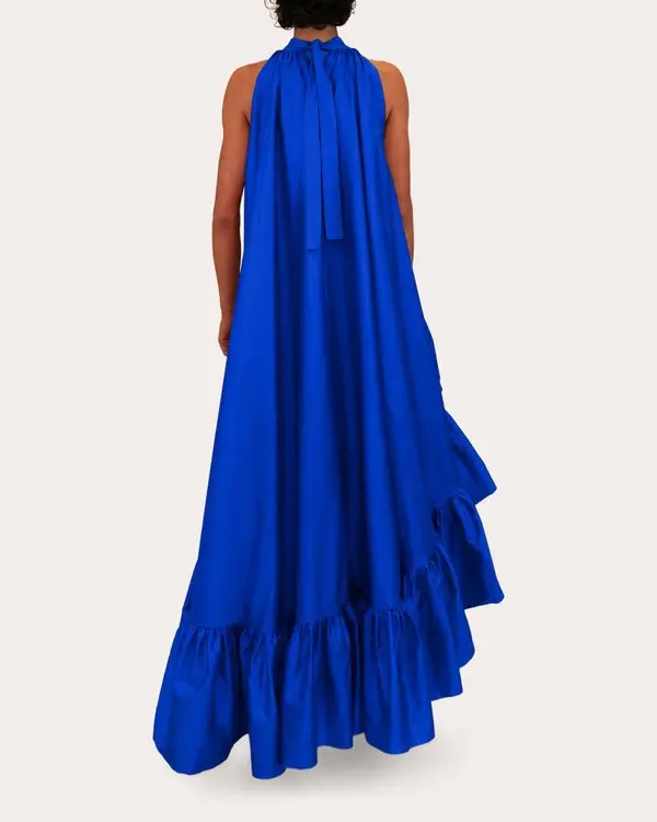 Azeeza Lucas Taffeta Asymmetric Ruffle Gown