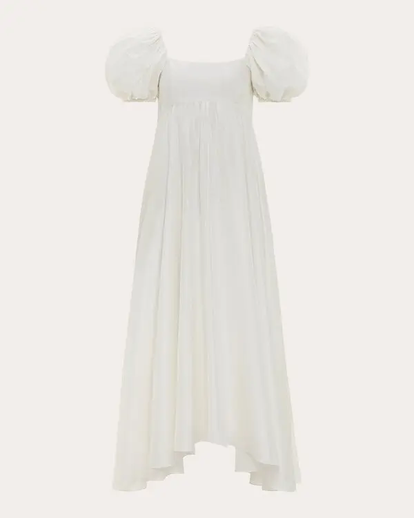 Azeeza Rory Raw Silk Puff-sleeve Midi Dress - White