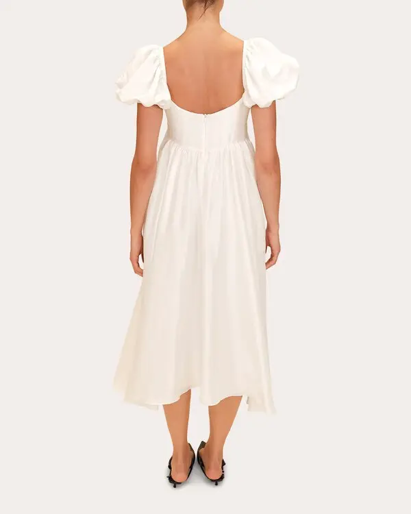 Azeeza Rory Raw Silk Puff-sleeve Midi Dress