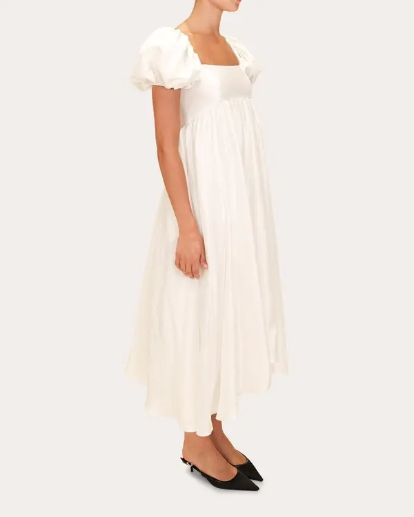 Azeeza Rory Raw Silk Puff-sleeve Midi Dress