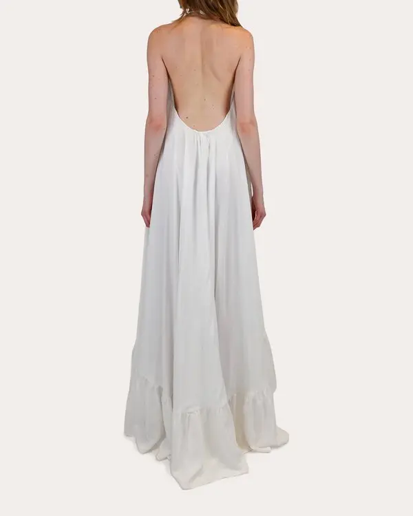 Azeeza Sadie Silk Crepe Halter Gown