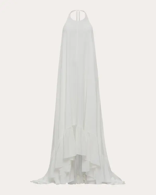 Azeeza Sadie Silk Crepe Halter Gown - White