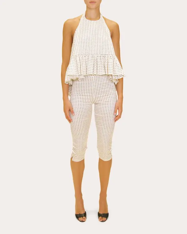 Azeeza Winston Polka Dot Poplin High-low Halter Top Cotton