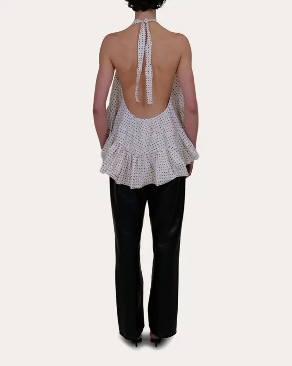 Azeeza Winston Polka Dot Poplin High-low Halter Top Cotton
