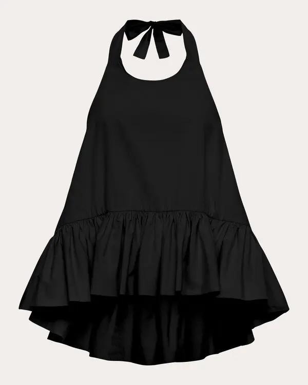 Azeeza Winston Poplin High-low Halter Top - Black
