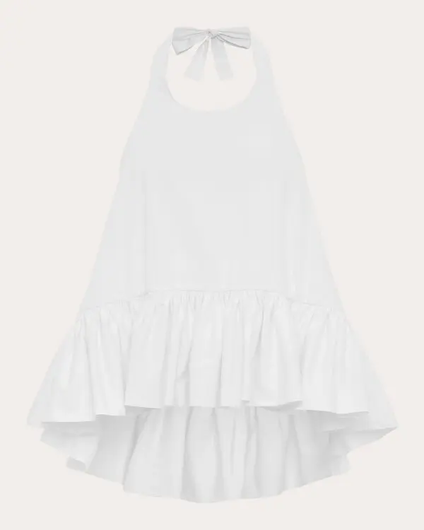 Azeeza Winston Poplin High-low Halter Top - White