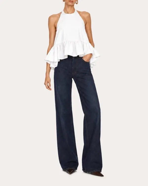Azeeza Winston Poplin High-low Halter Top - White