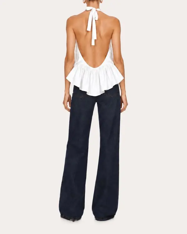 Azeeza Winston Poplin High-low Halter Top - White