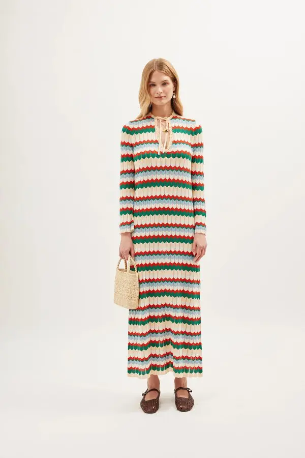 Rixo Lucila Retro Chevron Knit Midi Dress - Multi