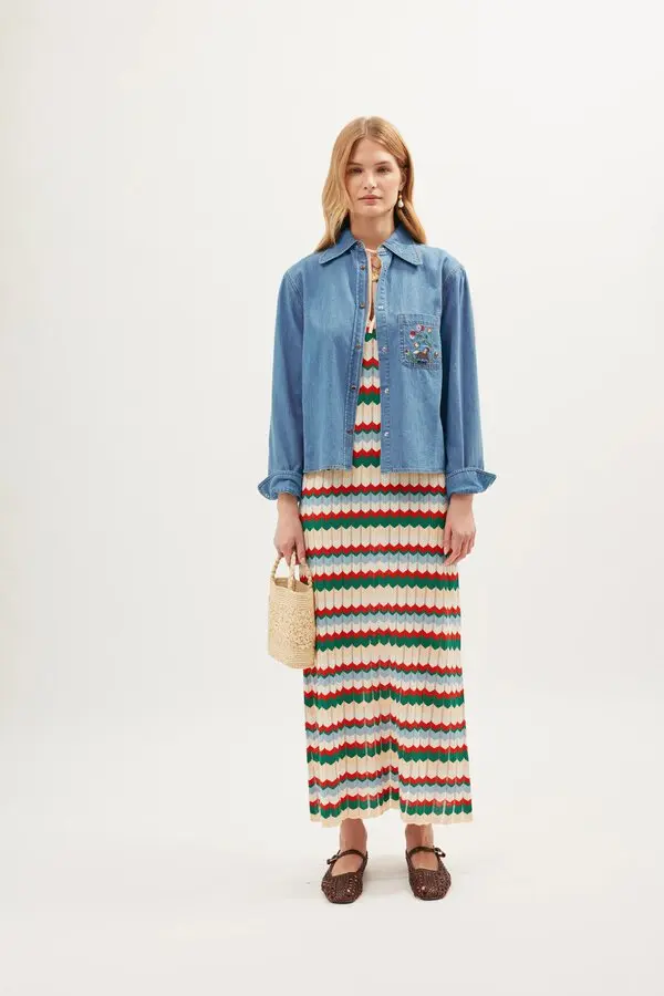 Rixo Lucila Retro Chevron Knit Midi Dress