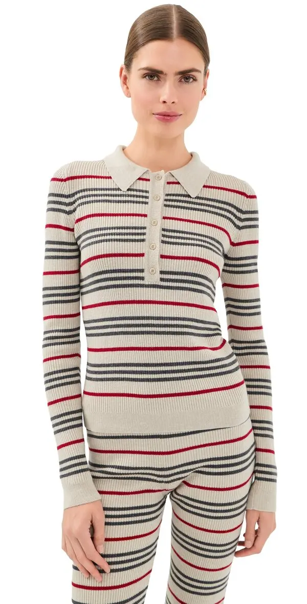 THE ELDER STATESMAN Libeccio Stripe Polo - Ecru/red/stone