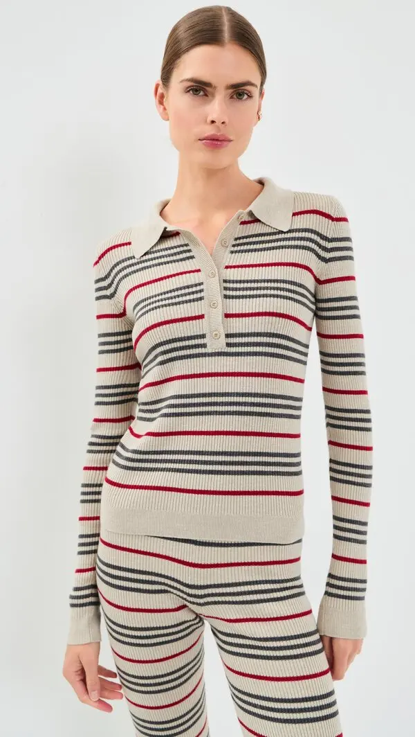 THE ELDER STATESMAN Striped Ribbed Knit Polo