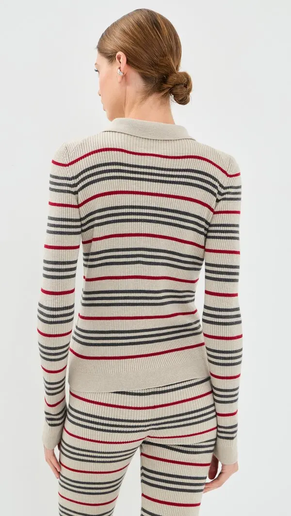 THE ELDER STATESMAN Striped Ribbed Knit Polo