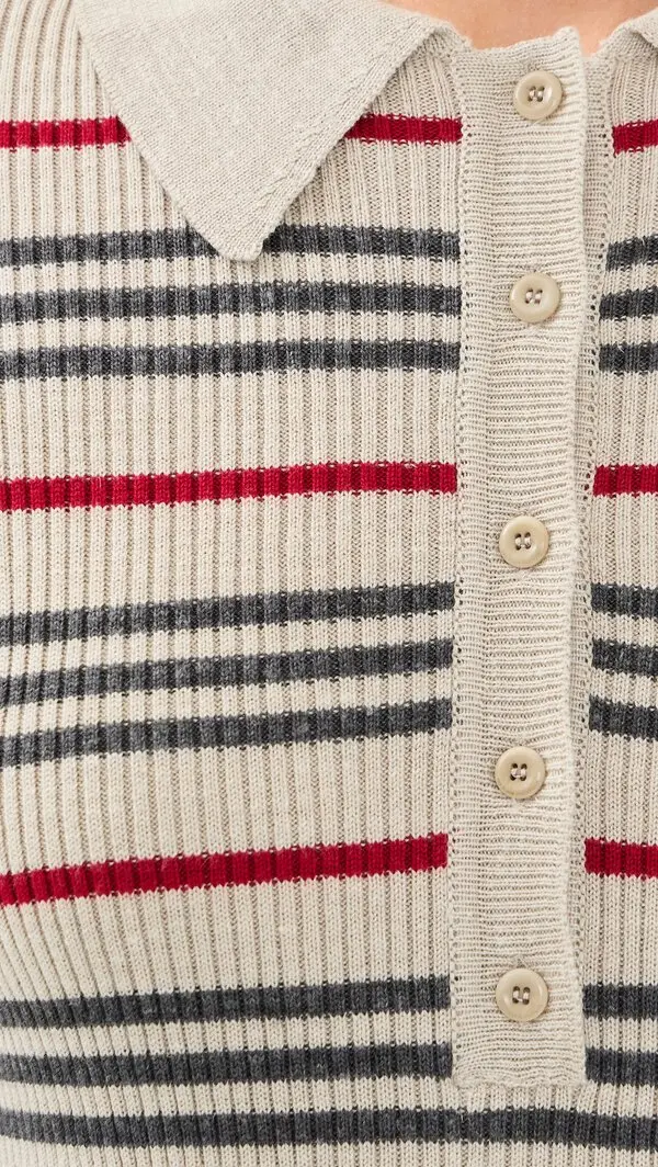 THE ELDER STATESMAN Striped Ribbed Knit Polo