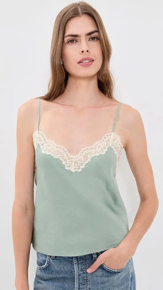 REFORMATION Teddy Silk Top - Celadon Lace