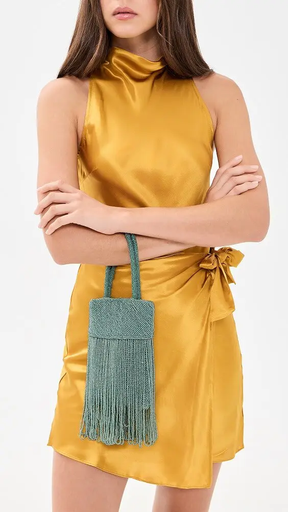 REFORMATION Valentina Mini Beaded Hand Bag With Fringe