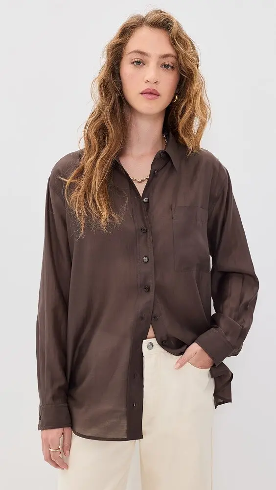 REFORMATION Eli Oversized Shirt - Sheer Brown