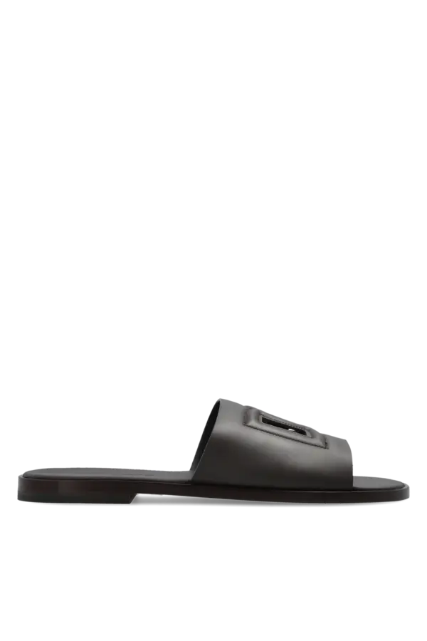 Dolce & Gabbana Leather Slides With Logo