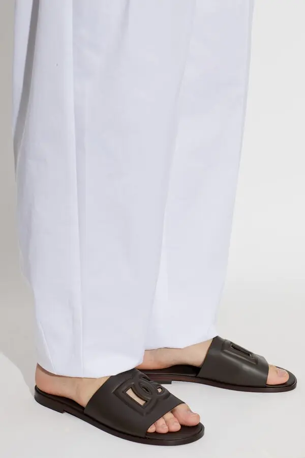 Dolce & Gabbana Leather Slides With Logo