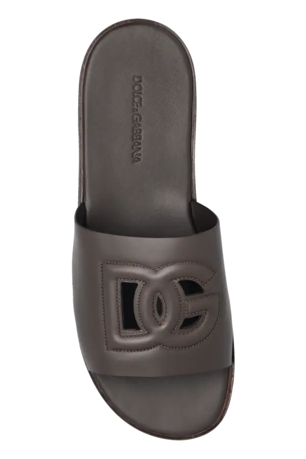 Dolce & Gabbana Leather Slides With Logo