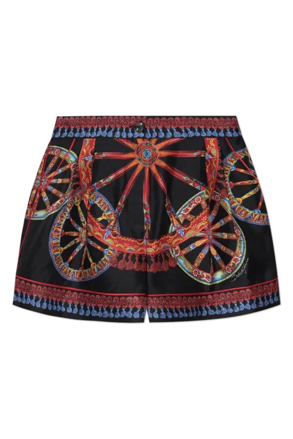 Dolce & Gabbana Silk Shorts With 'carretto' Print - Multicolour