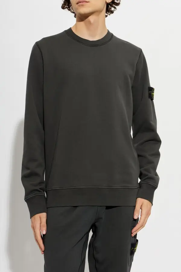 Stone Island Crewneck Sweatshirt With Sleeve Patch - Grey