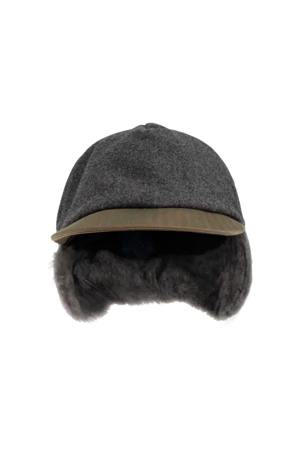 Sease Wool Aviator Cap With Faux Fur Lining - Grey