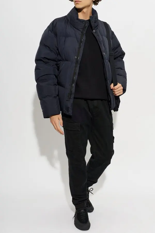 Stone Island Stand-up Collar Down Jacket - Navy Blue