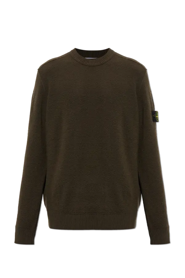 Stone Island Wool Sweater With Patch On Sleeve - Brown