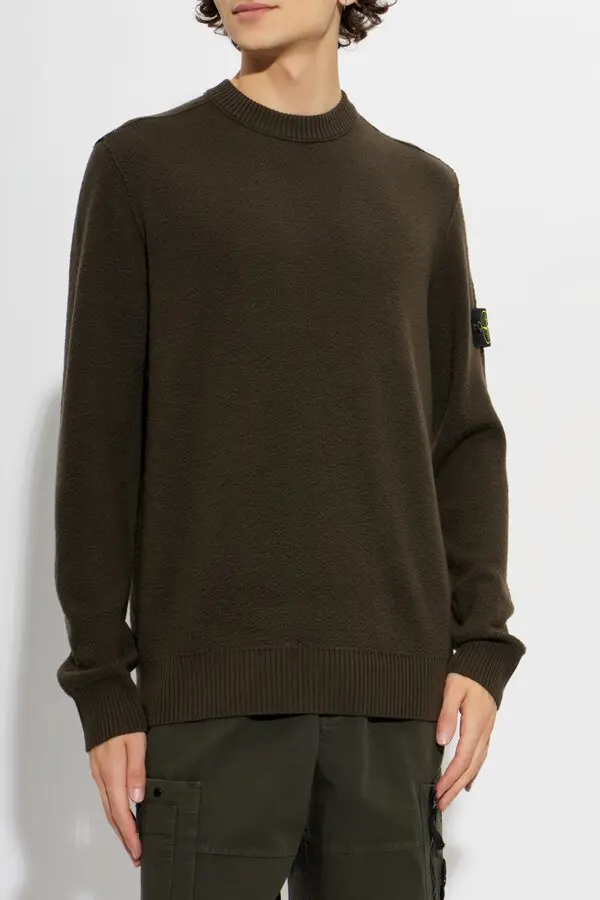 Stone Island Wool Sweater With Patch On Sleeve - Brown