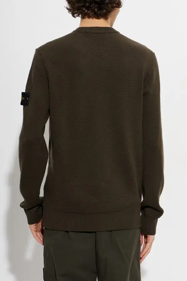 Stone Island Wool Sweater With Patch On Sleeve - Brown