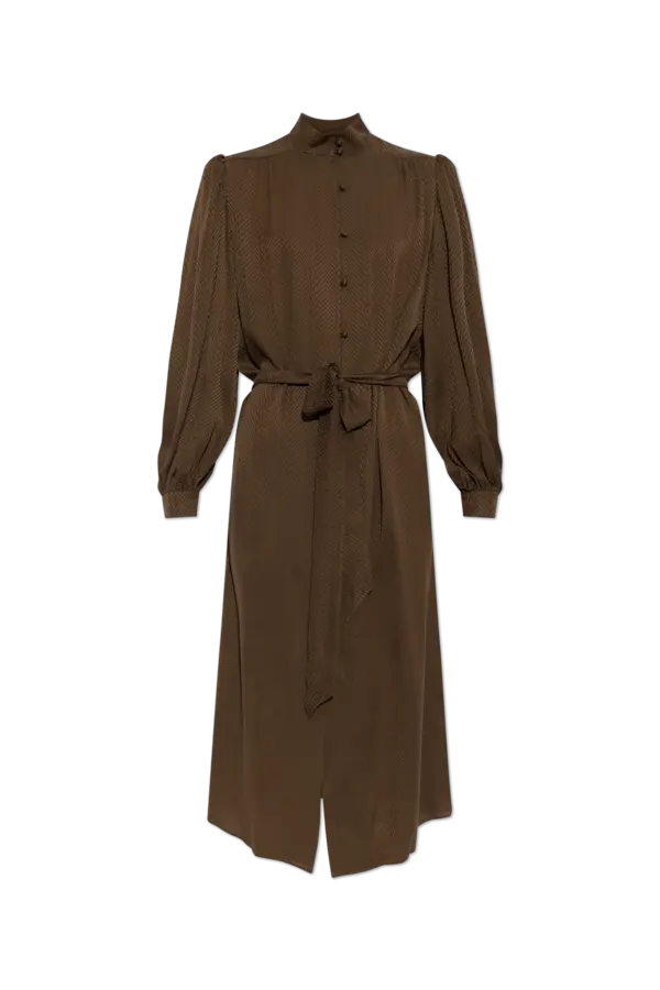 Valentino Garavani Silk Dress With A Waist Belt - Brown