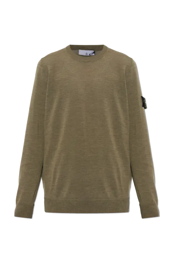 Stone Island Wool Sweater With Sleeve Patch - Green