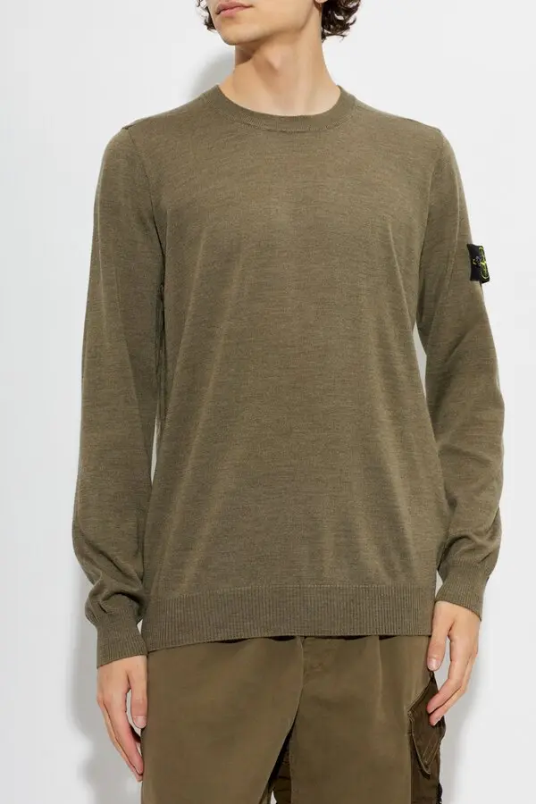 Stone Island Wool Sweater With Sleeve Patch - Green
