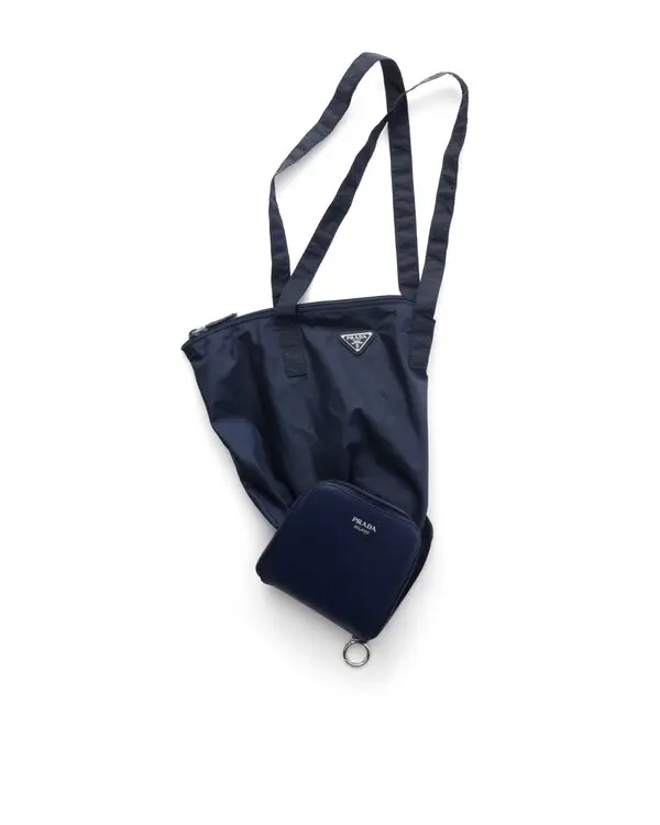 Prada Saffiano Leather Pendant With Re-nylon Tote Bag
