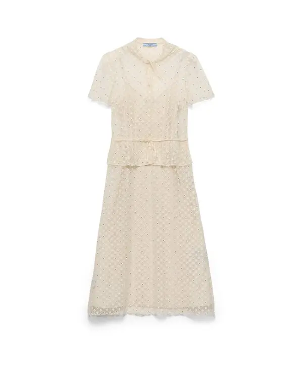 Prada Embroidered Lace Dress - Neutral