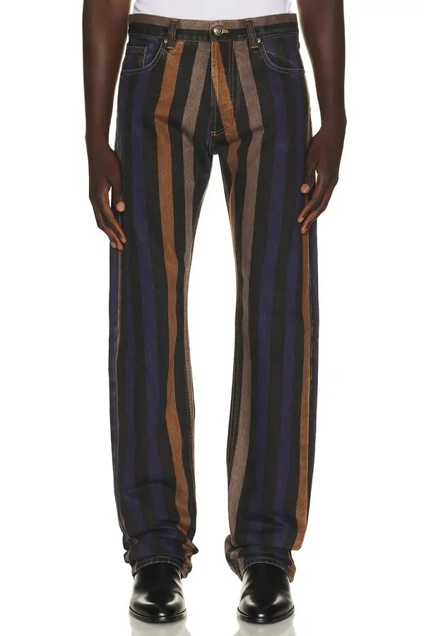 Versace Rigid Denim Jeans With Stripe Print - Multicolor