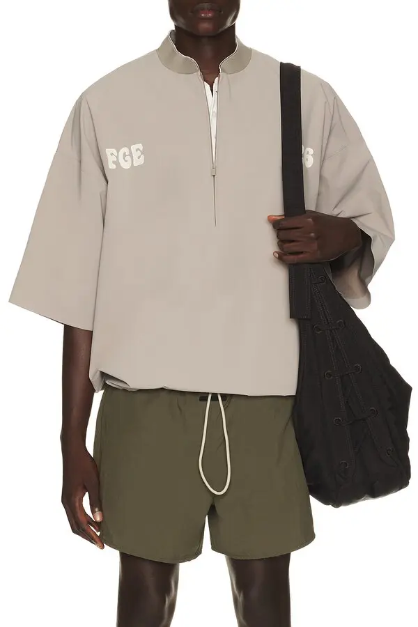 Fear Of God Half Zip Baseball Shirt In Grey - Seal
