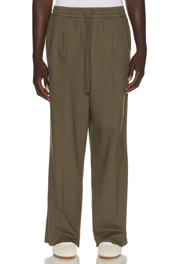 Fear Of God Pleat Front Drawstring Pant In Grey - Moss