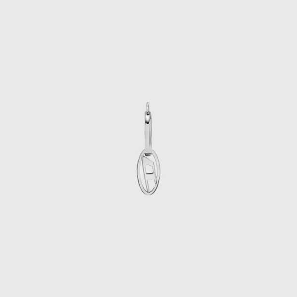 DIESEL® Stainless Steel Hoop Earring With Oval D Logo Charm - Silver