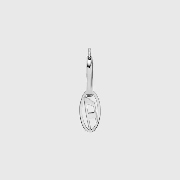 DIESEL® Stainless Steel Hoop Earring With Oval D Logo Charm - Silver